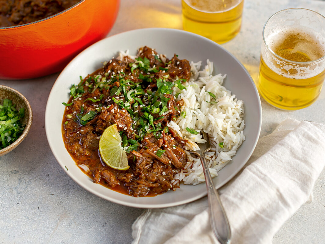 Beef Gochujang Stew - With a spring onion and coriander garnish