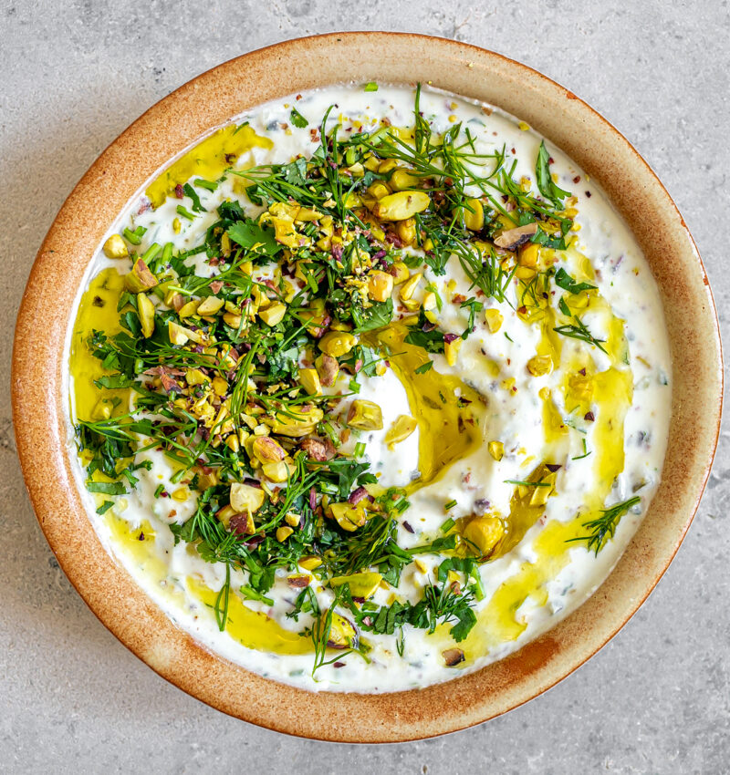 Feta Crunch Dip - with pickled jalapeños, pistachios, dill and mint