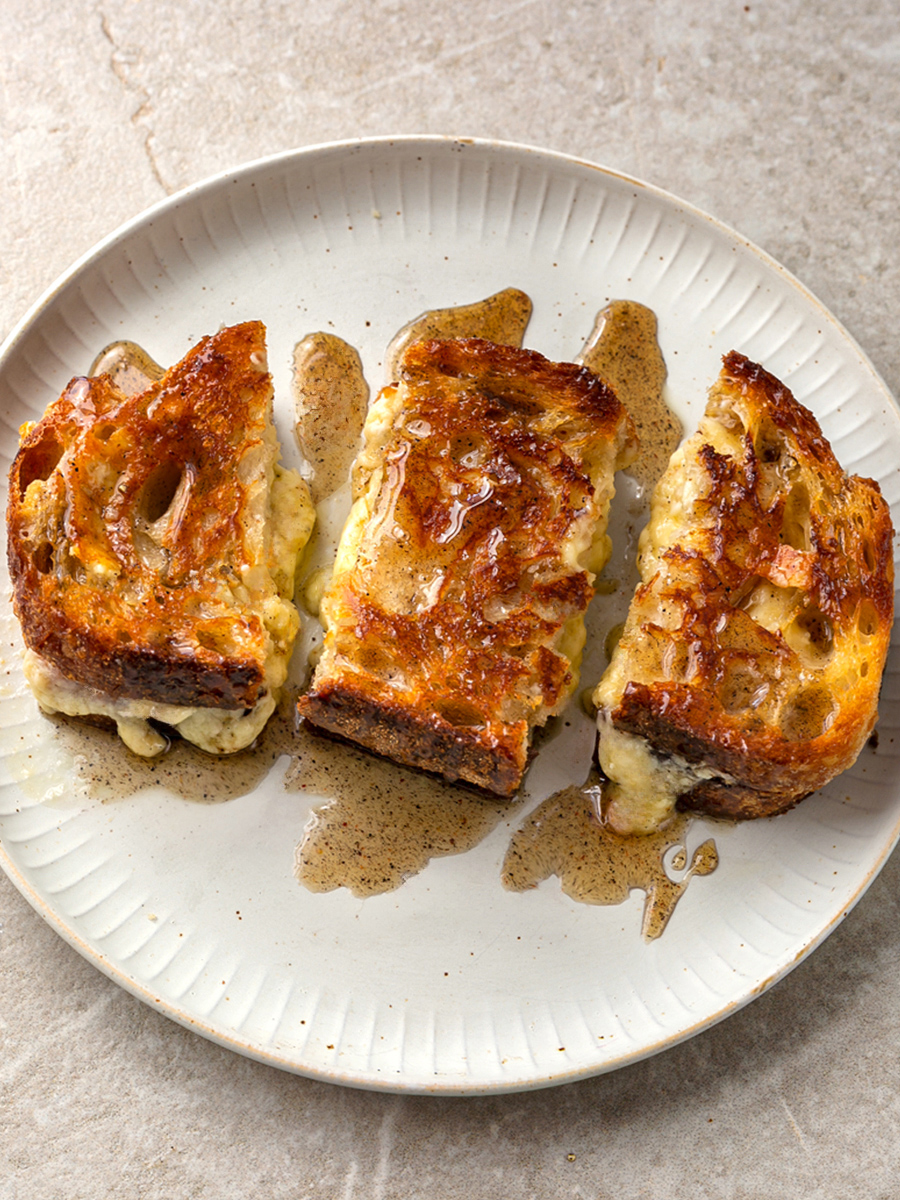 Feta and Cheddar Toastie with Black Lime Hot Honey